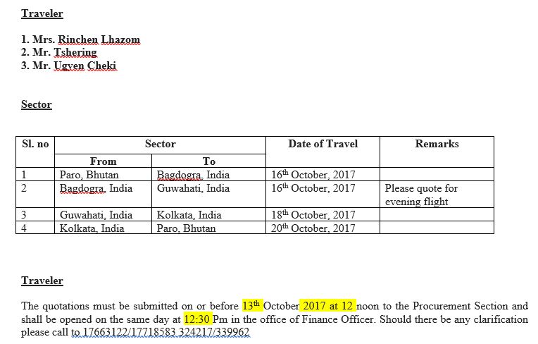 Air Ticket Quotation