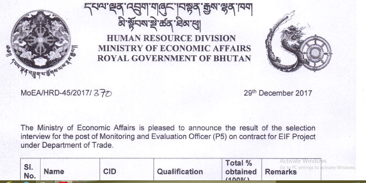 Selection Result for Monitoring and Evaluation Officer under EIF ...