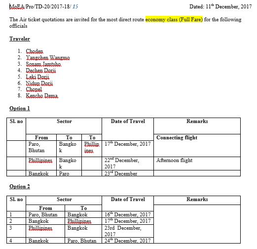 Air Ticket Quotation