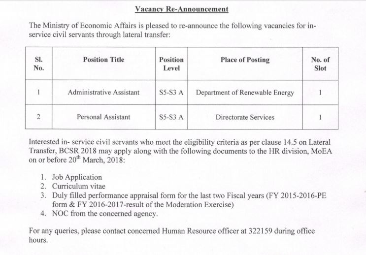 Vacancy Re-Announcement for the post of Administrative Assistant and ...