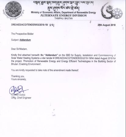 Addendum on SBD for supply, installation and commissioning of SWHS