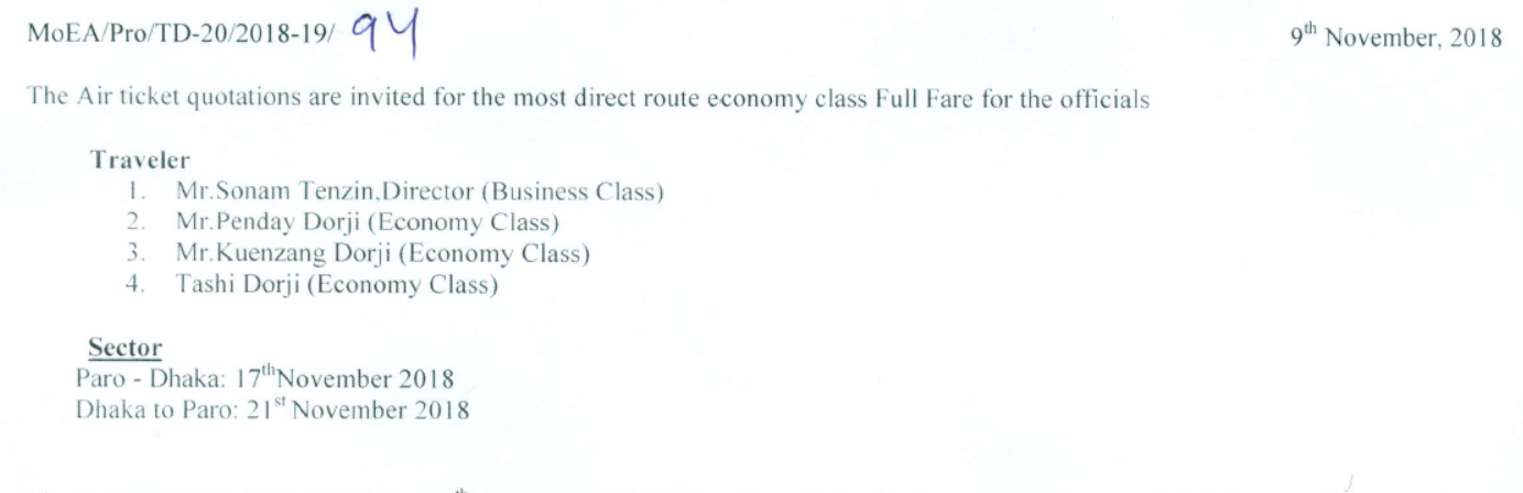 Air Ticket Quotation