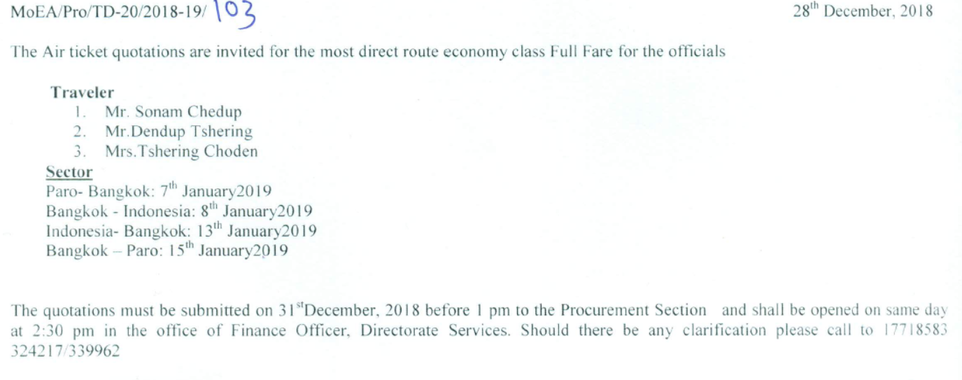 Air Ticket Quotation