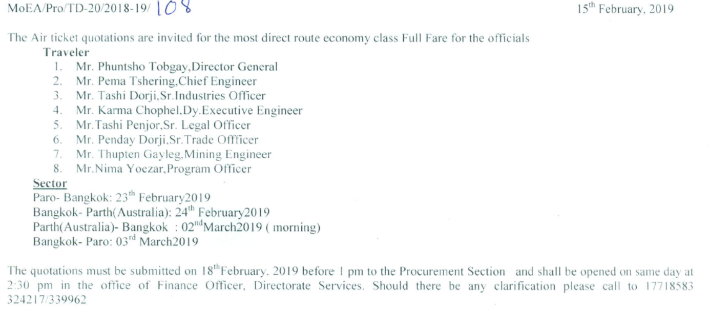 Air Ticket Quotation