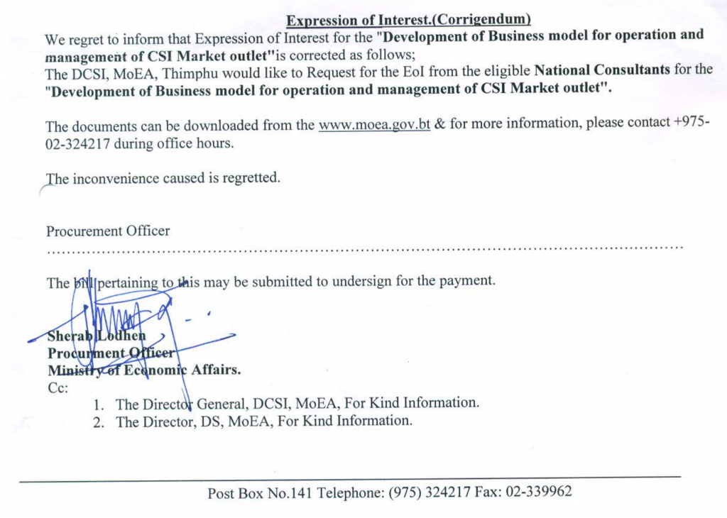 Corrigendum for Expression of Interest