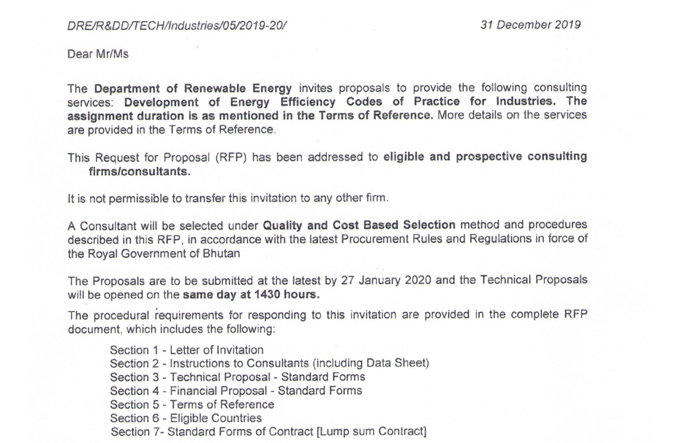 Request for Proposal on Procurement of Consulting Services