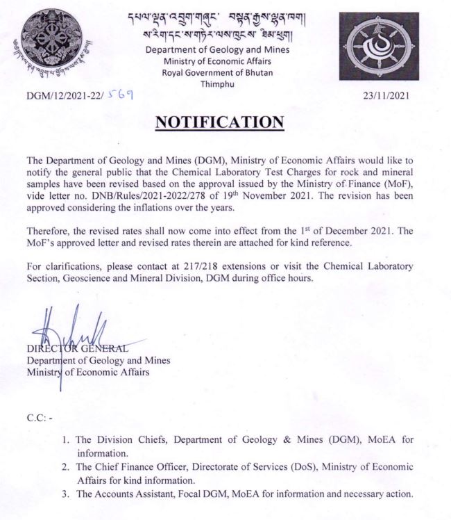 Notification on Revision of Chemical Laboratory Test Charges