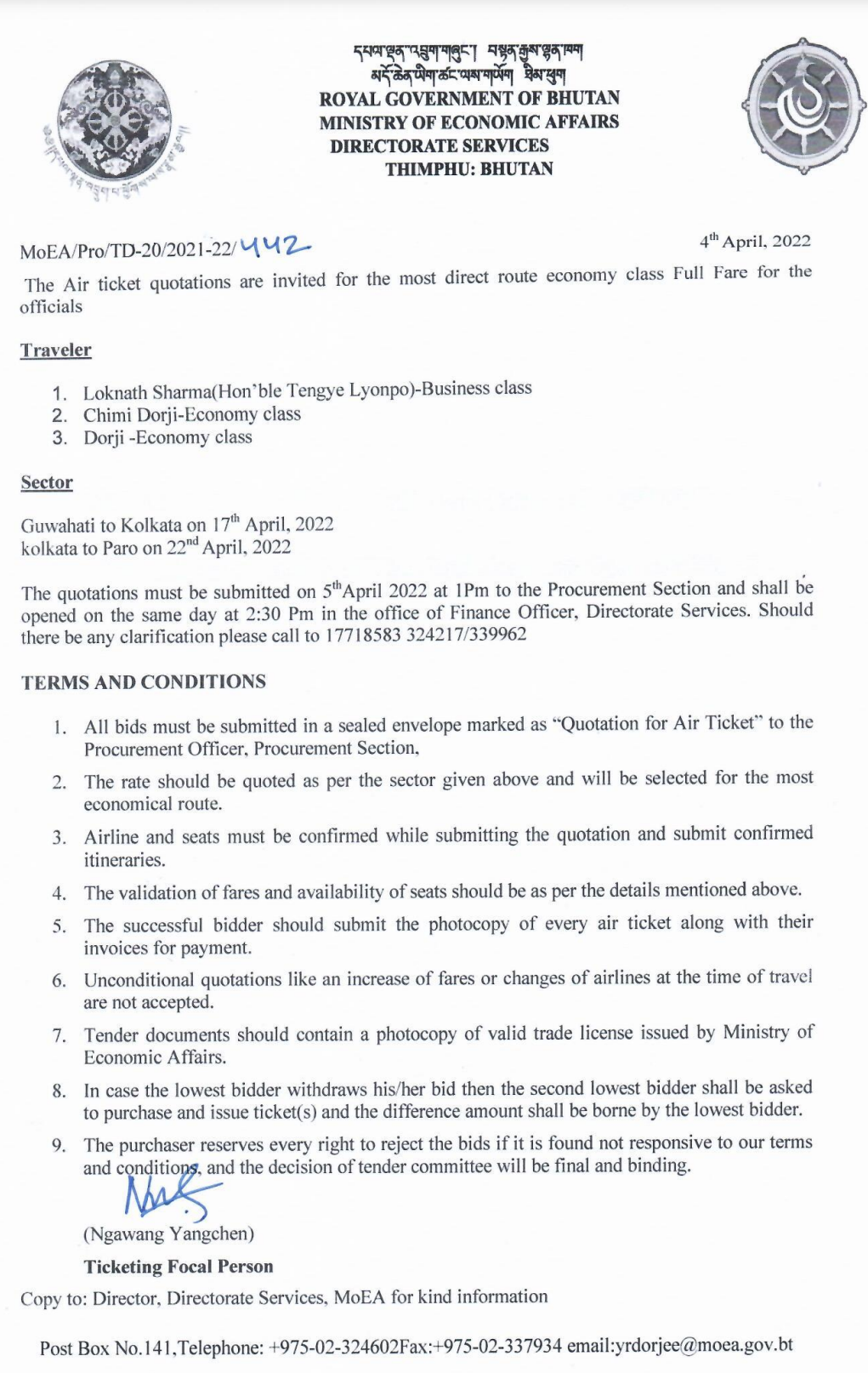 Air Ticket Quotation