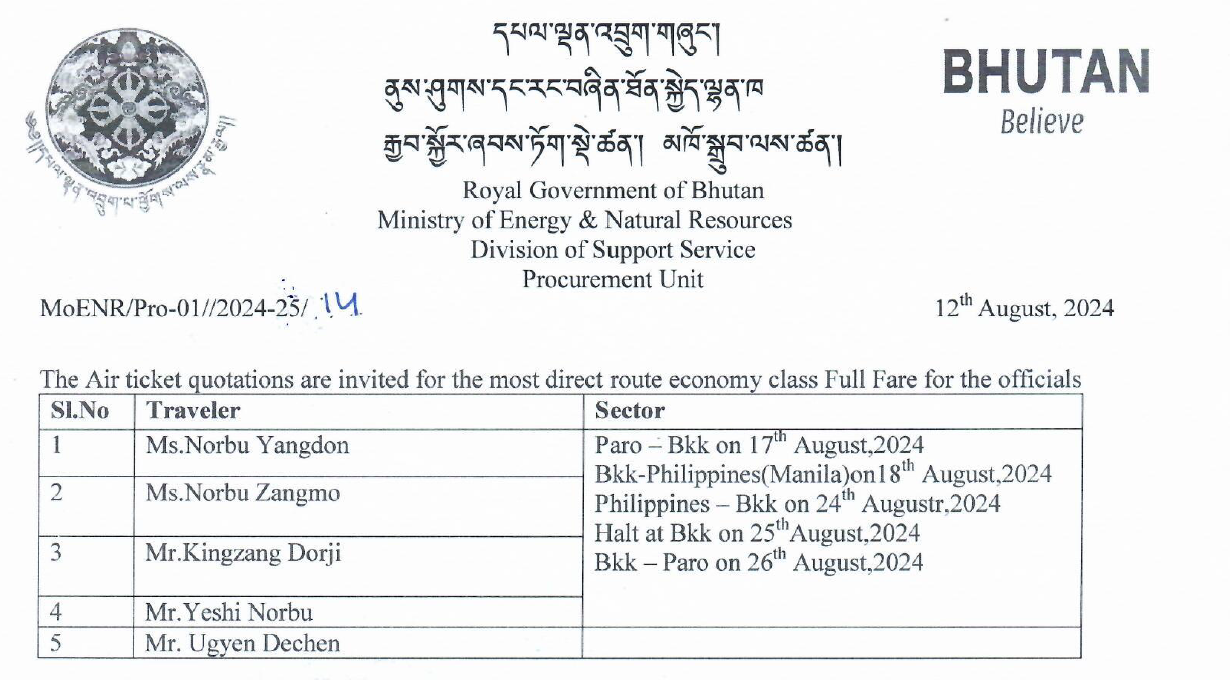 Air Ticket Quotation