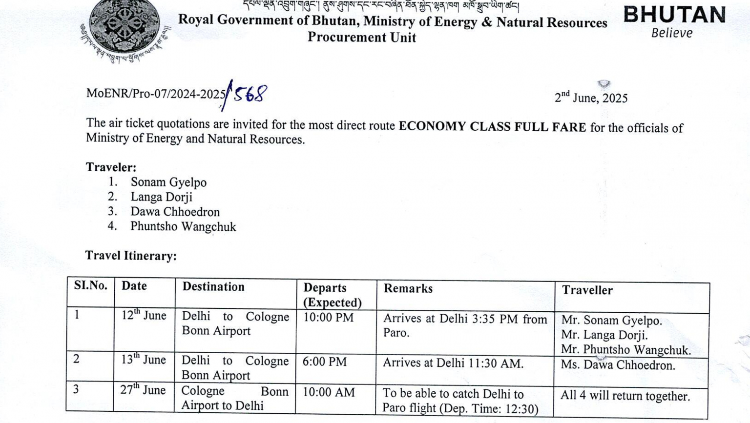 Air Ticket Quotation